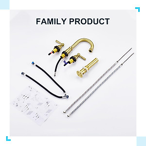 CREA Widespread Bathroom Faucet 3 Hole Brushed Gold Sink Faucet 8 inch with Pop Up Drain 2 Handle 4 inch Faucets for Vanity Lavatory Basin Restroom Bath Sink