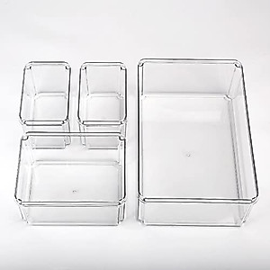 AZFUNN Fridge Organizer with Lids, Fruit and Vegetable Storage Containers for Fridge, Set Of 4 Refrigerator Organizer Bins Storage Clear Containers for Kitchen, Food, Drinks, BPA-Free, Stackable