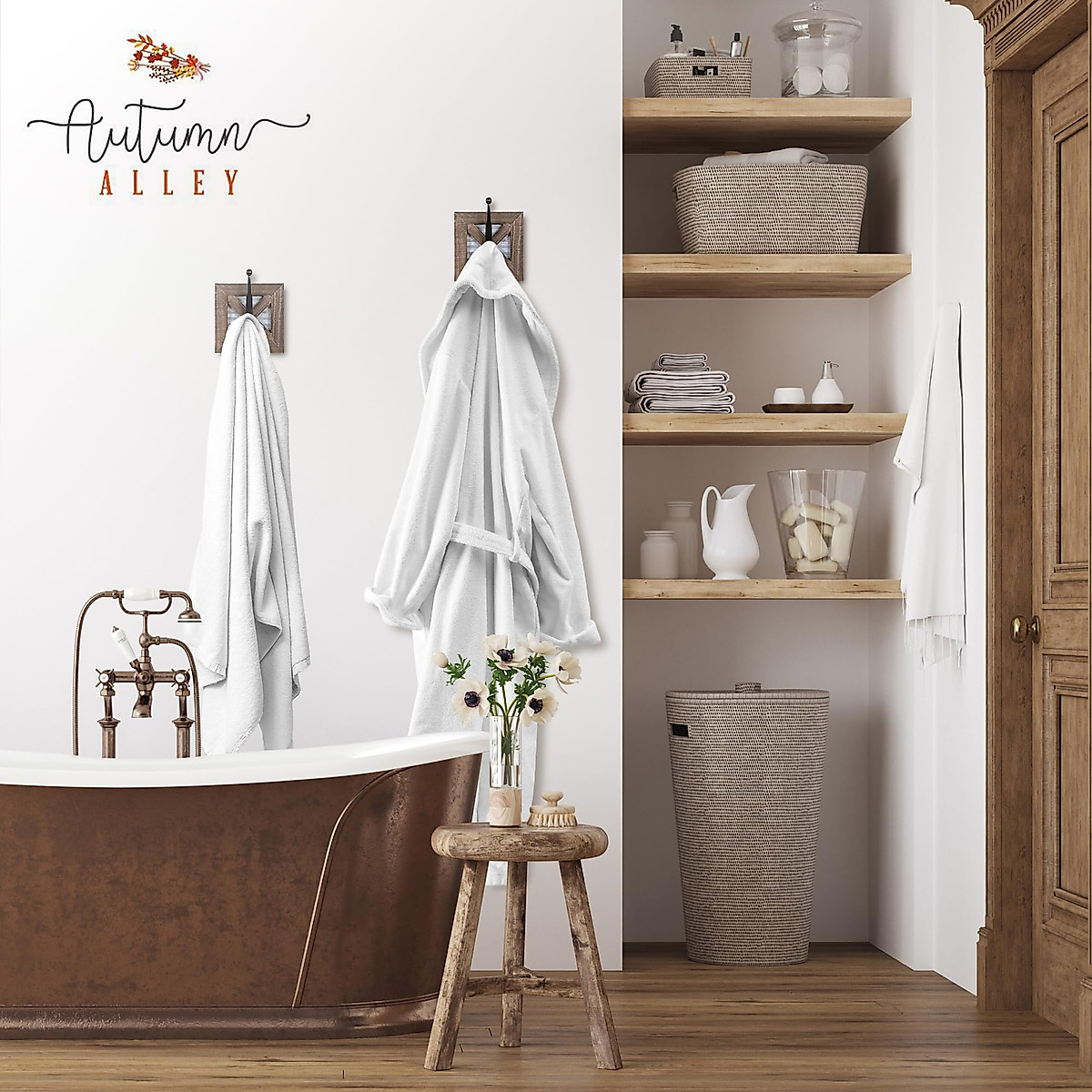 Autumn Alley Farmhouse Bathroom Hooks for Towels, Coat Hooks, and Robe Hooks - Towel Hooks for Bathroom Wall Mounted, Rustic Wall Hooks Decor, Wood, 2 Pack