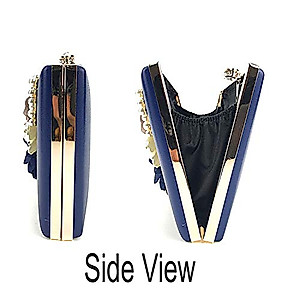 AMAZE Flower Clutch Purse for Women Floral Evening Bags for Wedding Bride Formal Party (Navy Blue)
