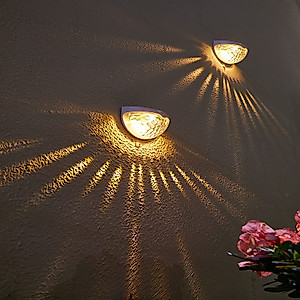 Lxcom Lighting Solar Wall Lights Solar Fence Light Solar Deck Lights Outdoor Solar Fence Post Lights Solar Powered Wall Lights Decorative Deck Light for Home Garden Lawn Backyard, 2 Pack (Warm White)