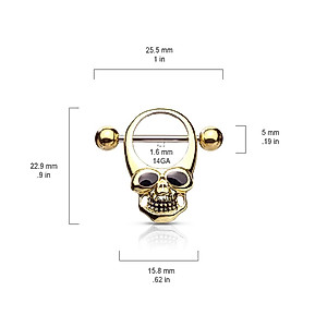 Pierced Owl 14G Stainless Steel Skull Head Nipple Shields, Sold as a Pair (Black)