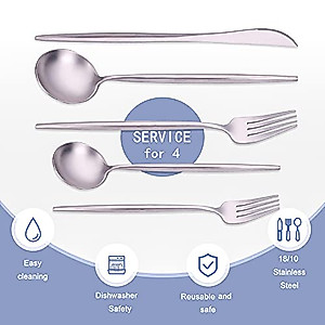 20-Piece Matte Silver Flatware Set for 4, 18/10 Stainless Steel Silverware Kitchen Utensils, Restaurant Tableware Cutlery, Dishwasher Safe