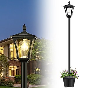 72" Solar Outdoor Light with Planter, Waterproof Solar Post Lamp, Garden Lights for Backyard, Pathway, Patio, Lawn, Driveway Decor