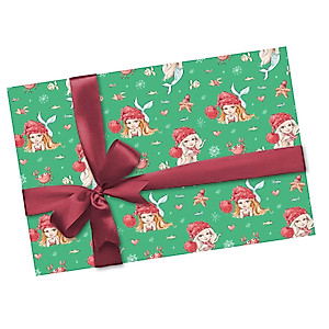 Christmas Mermaid Luxury Gift Wrap, Xmas Thick Wrapping Paper, Sea Theme Santa Princess Christmas Birthday Party Decor (6 foot x 30 inch roll)