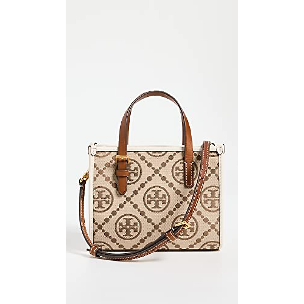 Tory Burch Women's T Monogram Jacquard Mini Tote, Hazel/New Ivory, Tan, Print, One Size