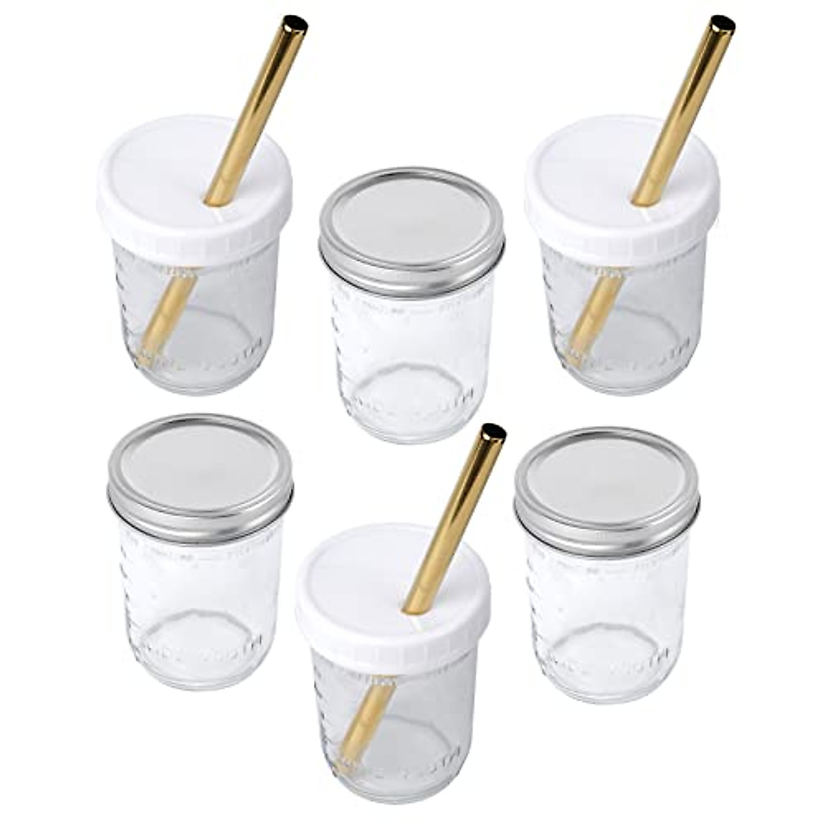 Dicunoy Set of 6 Drinking Mason Jar with Lids and Straws, 16OZ Wide Mouth Glass Bubble Tea Cup, Reusable Smoothie Cups, Canning Jars for Preserving, Meal Prep, Overnight Oats, Jam
