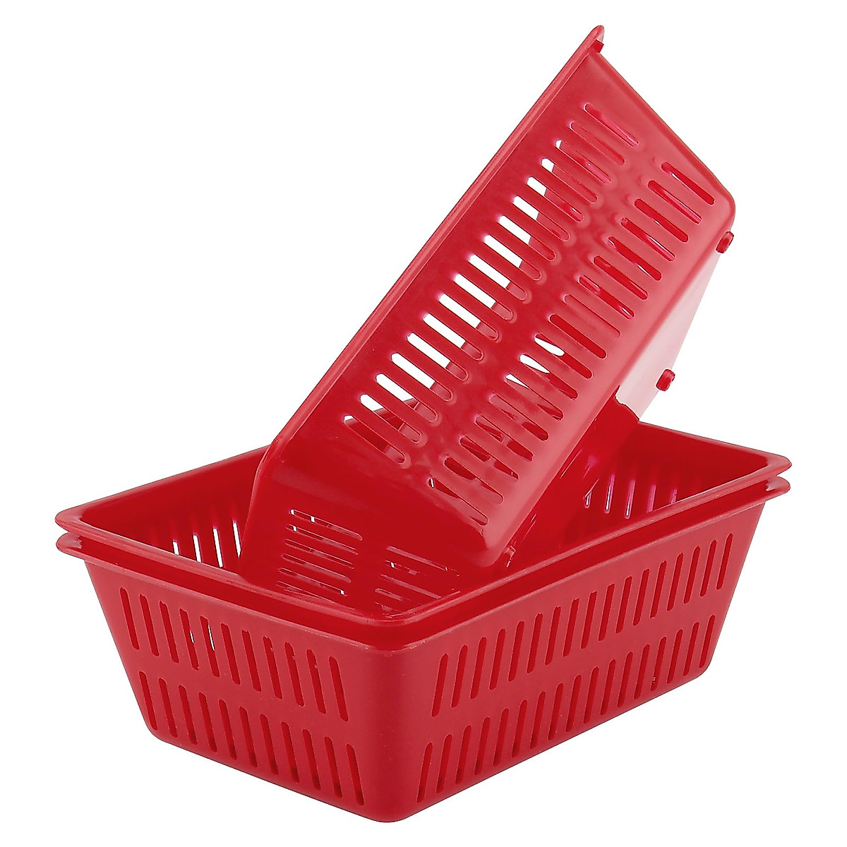 SHEUTSAN 30 Pack Small Red Storage Baskets, 6.1 x 4.5 x 2.3 Inch Mini Plastic Storage Baskets, Rectangular Plastic Tray Organizer for Home, Office