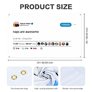 xiheer Kanye Tapestry Tweet flags, naps are awesome with Installation tool, Funny Flags for Room College University Dorm Guys Rapper wall Decorations meme Gift, 3x5 Ft