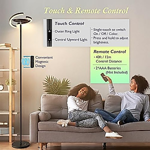 FIMEI Floor Lamp, Modern Bright Standing Lamp with Split Rotatable Outer Ring Light, 3 Color Temperature and Stepless Dimming, Remote/Touch Independent Control for Living Room Bed Room Office, Black
