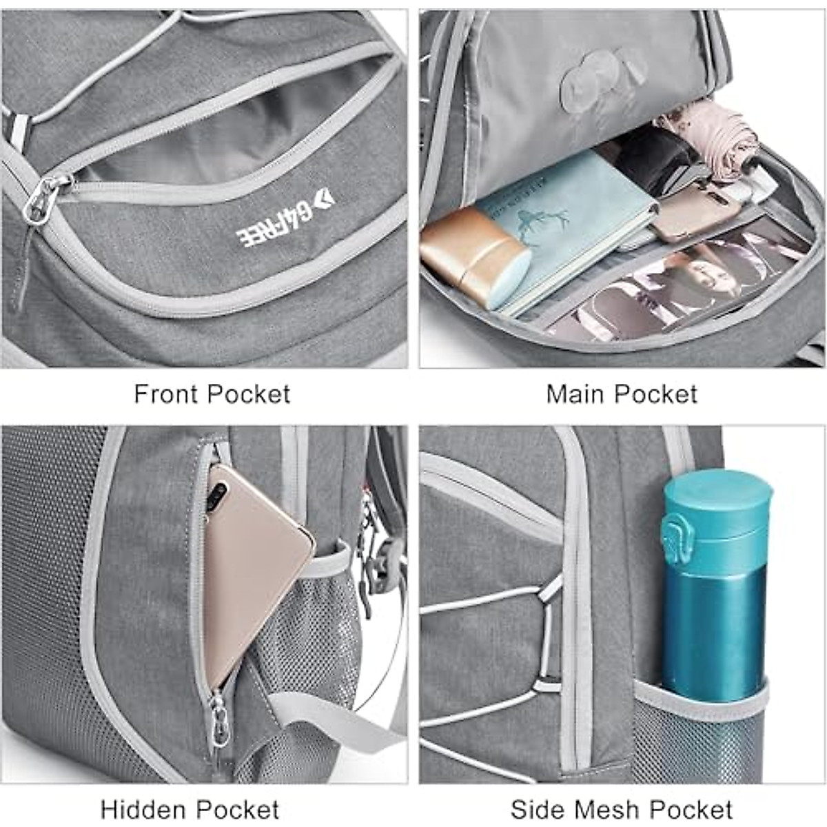 G4Free Mini 12L Hiking Backpack RFID Small Rucksack Compact Multipurpose Daypacks for Men Women Camping Walking Daytrip, Light Grey