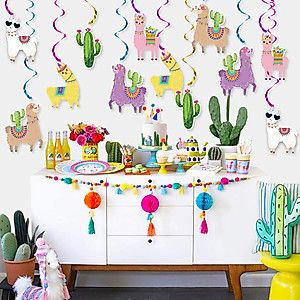 20Pcs Llama Cactus Hanging Swirl Decorations, Llama Party Hanging Swirl Bolivian Peru Alpaca Party Llama Birthday Party Supplies for Cinco De Mayo Mexican Fiesta Party Llama Baby Shower Decoration