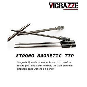 VICRAZEE 1.27 1.5 2.0 2.5 3.0mm Hex Head Allen Wrench Drill Bit Set S2 Steel 1/4" Hex Shank 4.3" Long for Electric Screwgun/Power Drill RC Hobby Tools Kit (5-Pack)