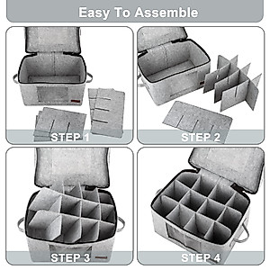 Foyego Wine glass Storage Boxes, Stemware Storage Cases with Divider, China Storage Containers Box for 12 Crystal Glassware,Goblets,Wine Glasses,Drinkware Packing & Moving