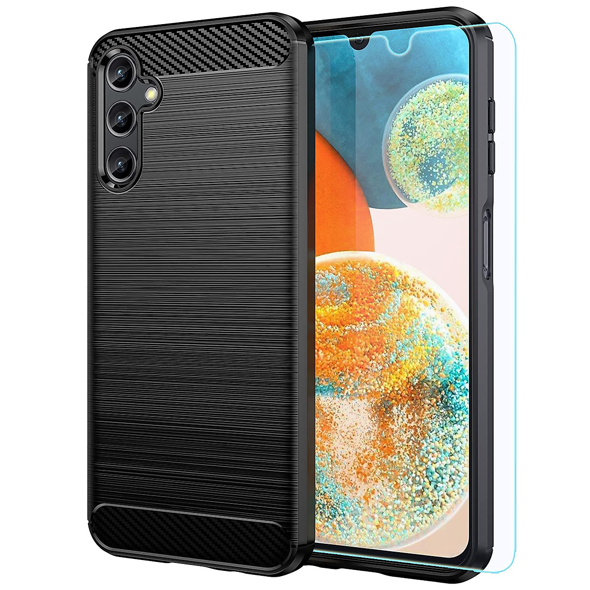 for Samsung Galaxy A14 5G case,Galaxy A14 case with HD Screen Protector,Fashion Shock-Absorption Flexible TPU Bumper Soft Rubber Protective Phone Case Cove for Samsung Galaxy A14 5G, Black