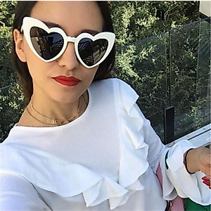 EHH - Heart Shaped Cateye Sunglasses (White, Smoke)