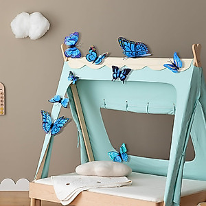 Somotersea 24Pcs 3D Butterfly Wall Decor Removable Butterfly Decoration for Girls Room Butterflies Decals Birthday Party Decorations Kids Bedroom Butterfly Stickers Magnets Blue