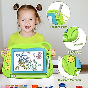 AiTuiTui Magnetic Drawing Board Mini Travel Doodle, Erasable Writing Sketch Colorful Pad Area Educational Learning Toy for Kid/Toddlers/Babies with 3 Stamps and 1 Pen (Green)