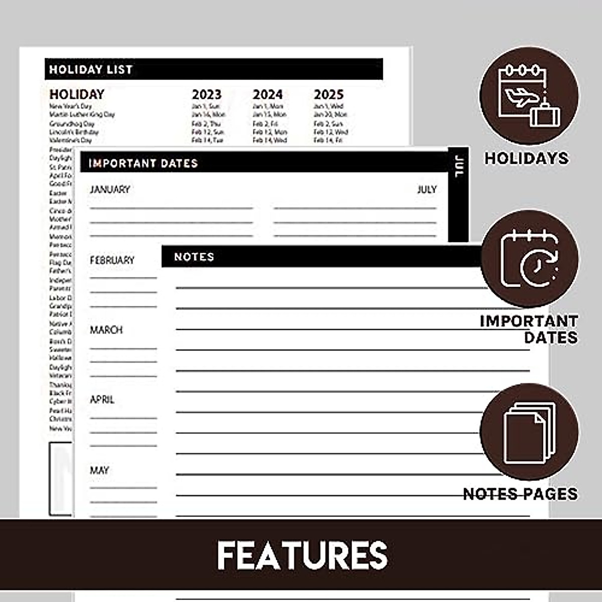 HARDCOVER Daily Leather Planner Weekly Monthly - 8.5x11 - Ensight Academic Planner Business Personal or Student - Pen Holder, Bookmark, Notes Pages, Thick Paper, July 2023 - June 2024 (Brown)