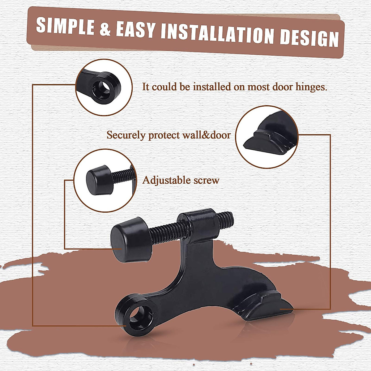 Enconker Hinge Pin Door Stopper Black 4 Pack, Adjustable Head Screw Heavy Duty Door Stopper Wall Protector, Door Stops Hinge Pin Convenient Easy Installation Rubber Bumper Tips Prevent Wall Damage