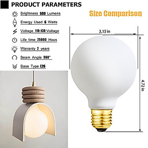LEOOLS LED Light Bulb G25/G80 Dimmable Flick-Free Matt White 6W Soft White 3000k CRI95 600LM, 60W Equivalent Vintage LED Edison Globe Light Bulb,E26 Standard Base, 4 Pack
