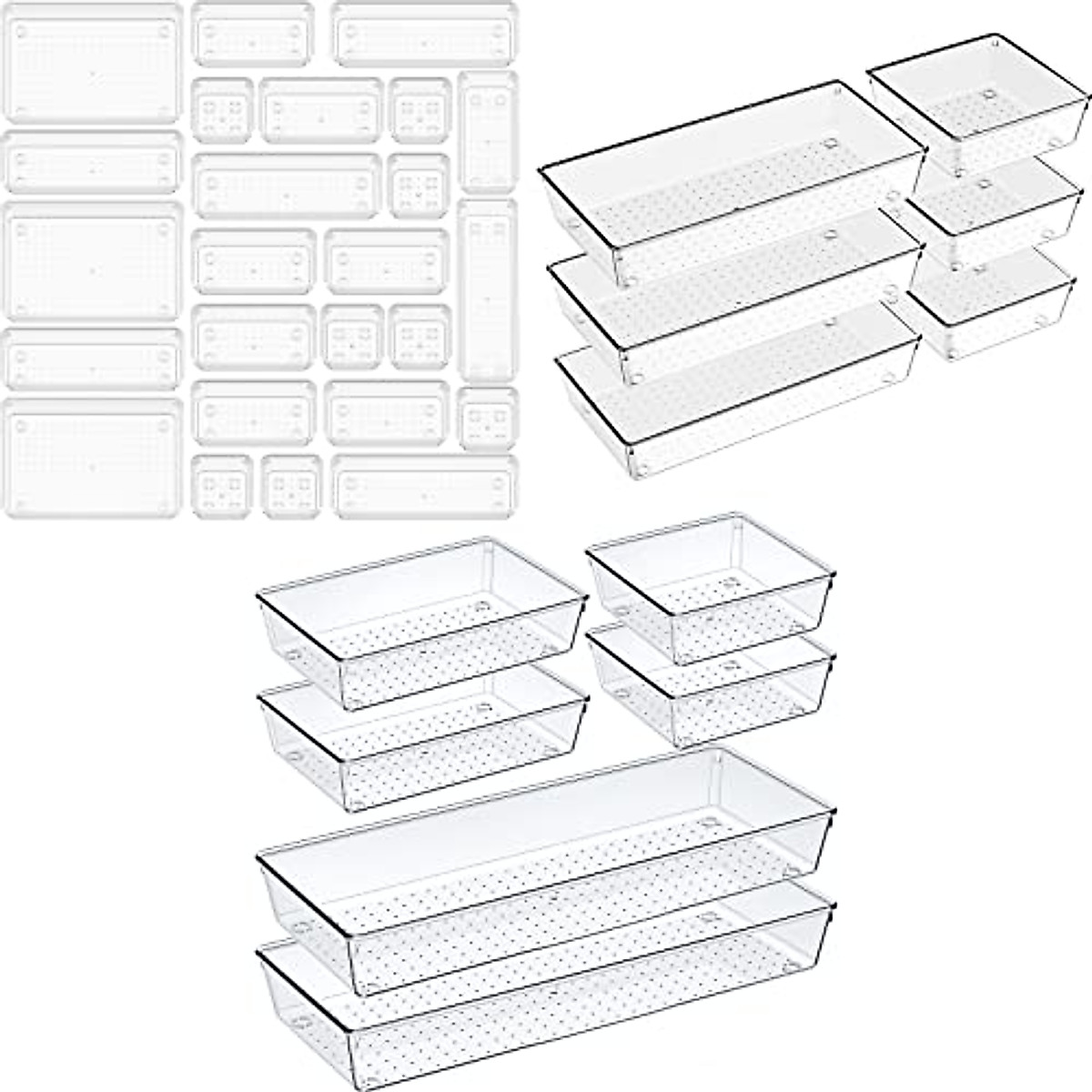 37 PCS Large Clear Plastic Drawer Organizer Set, Non-Slip/Crack Bathroom Vanity Drawer Organizer Trays Dividers, Versatile Storage Bins for Makeup, Jewelry and Office, Desk, Bathroom, Bedroom, Kitchen