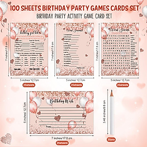 Fumete Birthday Party Games 100 Pcs Who Knows The Birthday Girl Game with 20 Pencils Girly Birthday Cards Set for Child Teen Adults Sweet Sleepover Party Supplies for Girls, 4 Activities (Balloon)