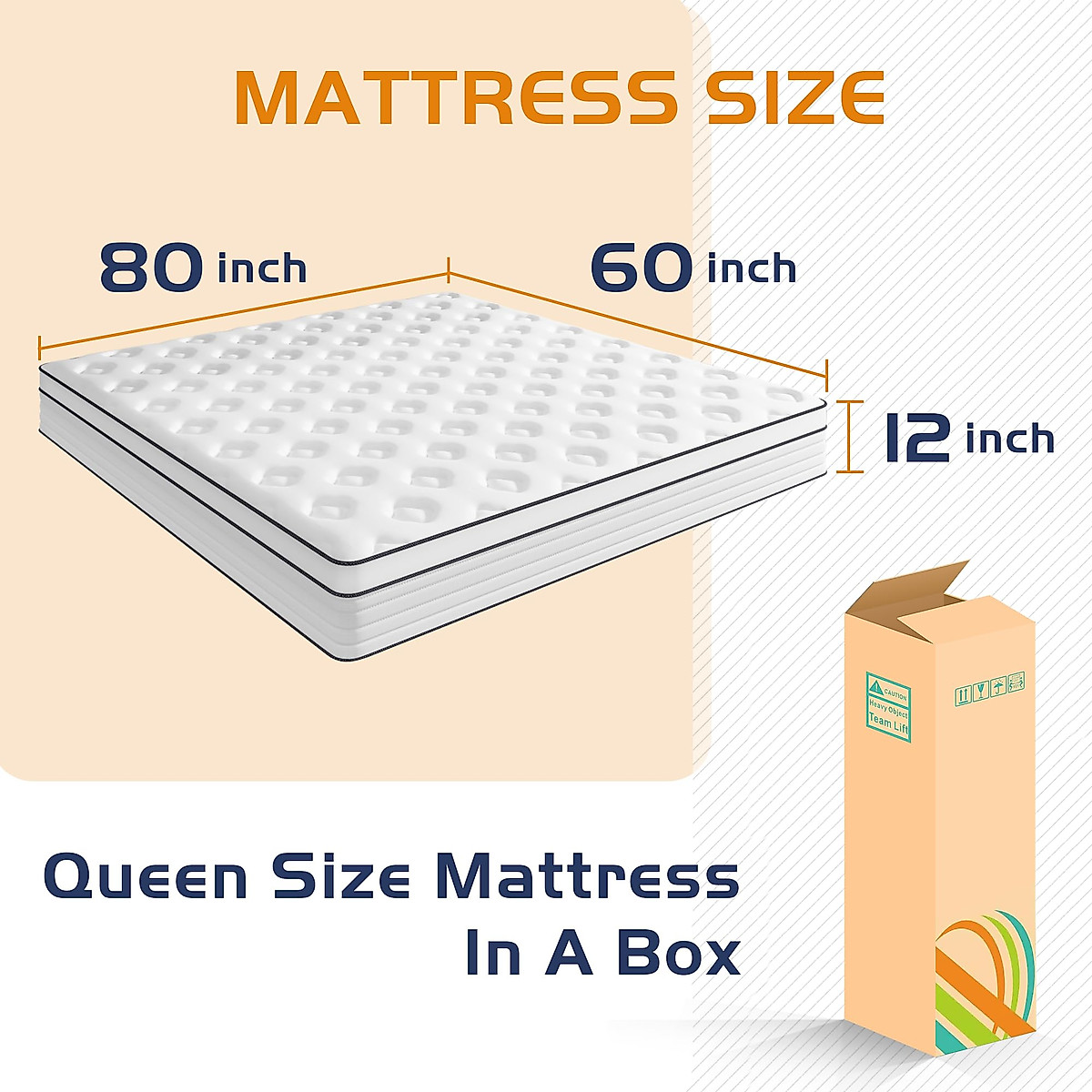 Hohamn Queen Mattress,12 Inch Hybrid Mattresses with Individual Pocket Springs & CertiPUR-US High Density Foam Mattress in a Box High Permeability Skin-Friendly,Medium Firm Queen Size Mattress