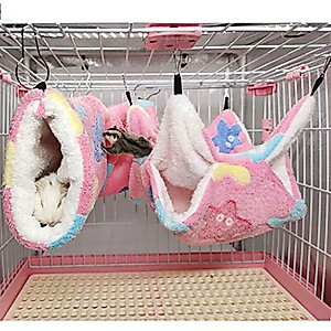 LEFTSTARER Bunkbed Sugar Glider Hammock, Ferret Cage, Small Pet Cage, Ferret Beds Chinchilla Cage Accessories Hamster Bed Small Animals Bed (Pink-Star, Medium)