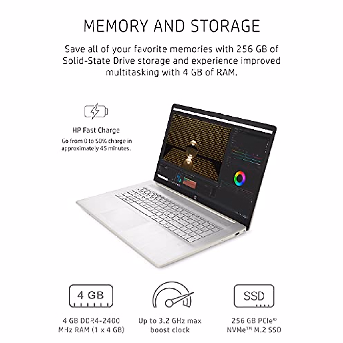 HP 17 Laptop, AMD Athlon Silver 3050U, 4 GB RAM, 256 GB SSD Storage, 17.3-inch HD+ Display, Windows 10 Home with Added Security, Long Battery Life, Dual Speakers, HD Web-Camera (17-cp0010nr, 2020)