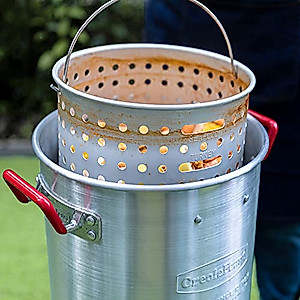 Creole Feast TFP1030 Turkey and Fish Fryer Pot Seafood Boiler Steamer Kit, 50000 BTU Propane Gas Burner, Silver