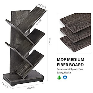 ruboka 4-Shelf Tree Bookshelf, 24.1-Inch Retro Floor Standing Bookcase Display for CDs/Magazine/Books, Small Bookshelf for Bedroom, Living Room, Office,Balcony, Gray Storage Shelves DESK52A