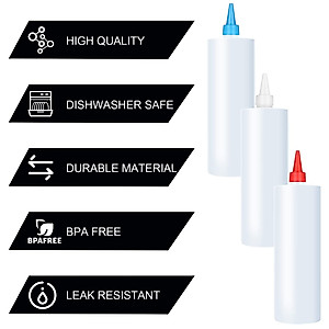 LAOJU Condiment Squeeze Bottles Plastic Squeeze Bottle with Cap 3Pack 16 Oz Sauce Container Empty Squirt Bottle for Ketchup, Sauces, Dressing, Cookies Decorating and Paint