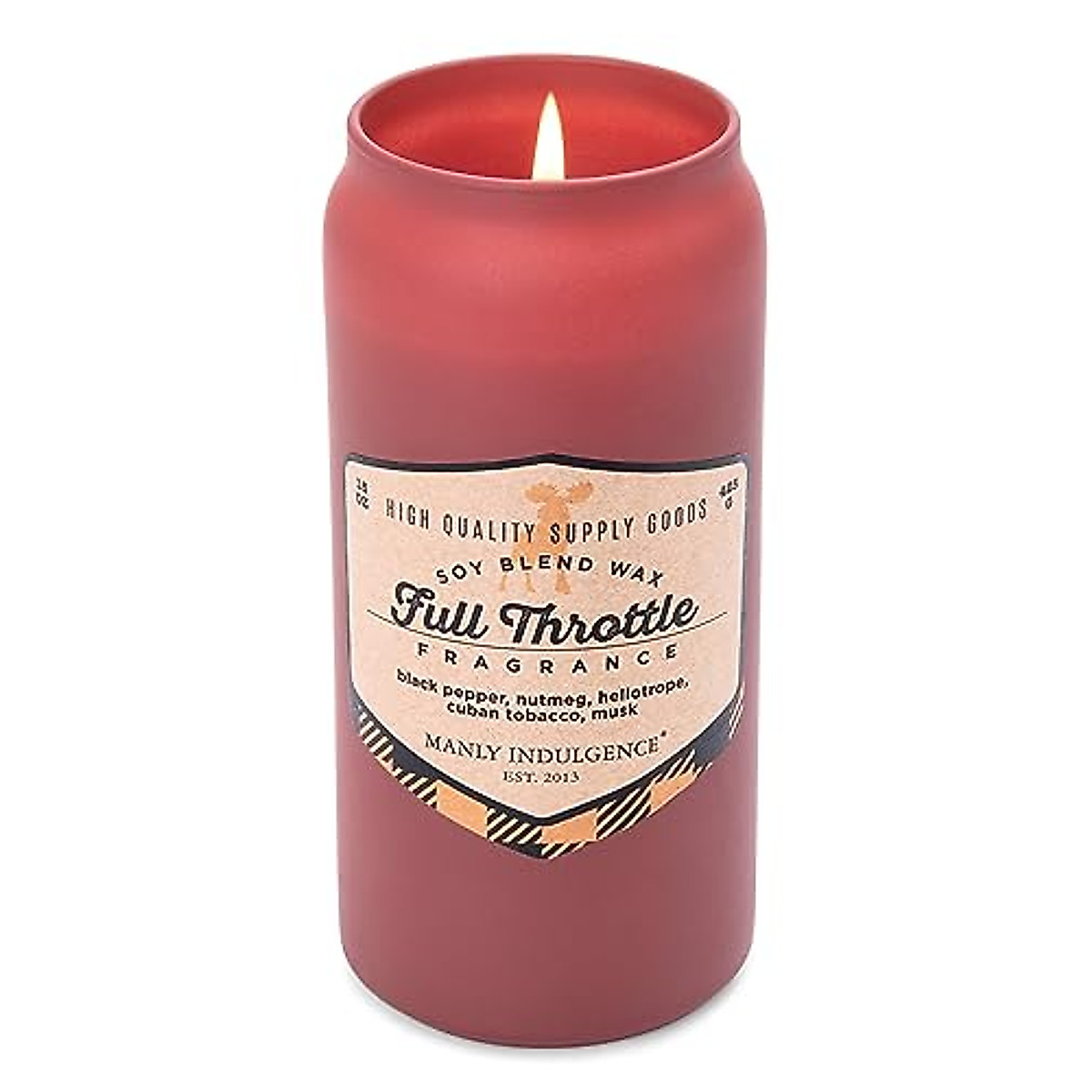 Manly Indulgence Full Throttle Scented Jar Candle for Men, Adventure Collection, Red, 15 oz - Up to 60 Hours Burn, Soy Blend Wax, USA Poured