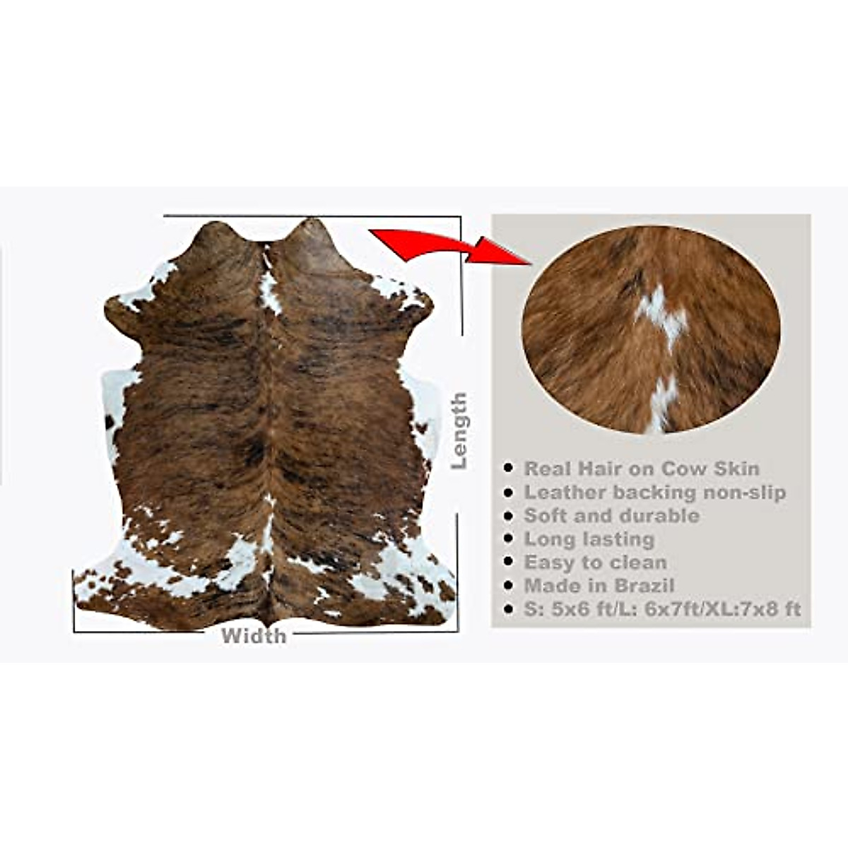 bonanza leathers Genuine Cowhide Rug Classic Tricolor Size S/L/XL 5X6/6X7/7X8 FT (L)