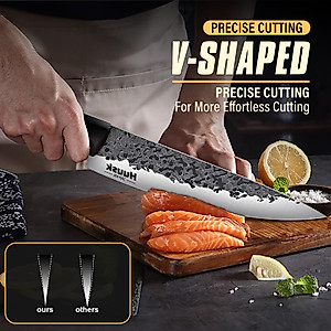 Huusk Knife Set, Hand Forged Chef Knife Set Professional, High Carbon Steel Butcher Knife Set, Camping Cooking Knife Set, Japanese Kitchen Chef Knife Set for Home, Outdoor BBQ, Gift Idea Men