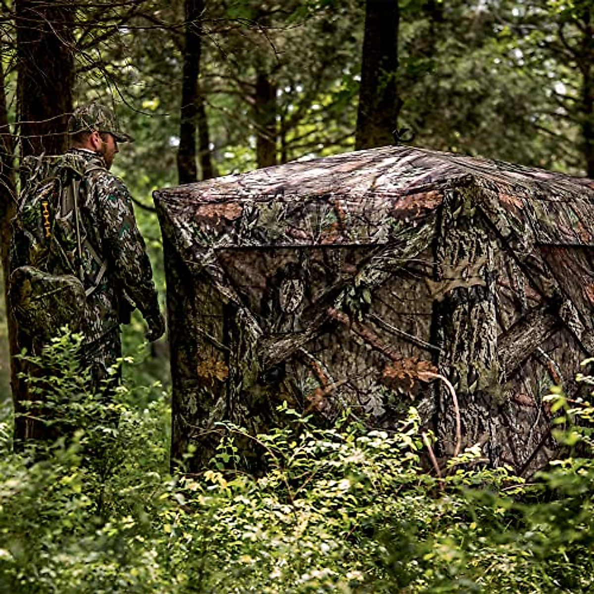 Ameristep Brickhouse Hunting Blind | 3-Person Ground Blind in Mossy Oak Break-Up Country, One Size