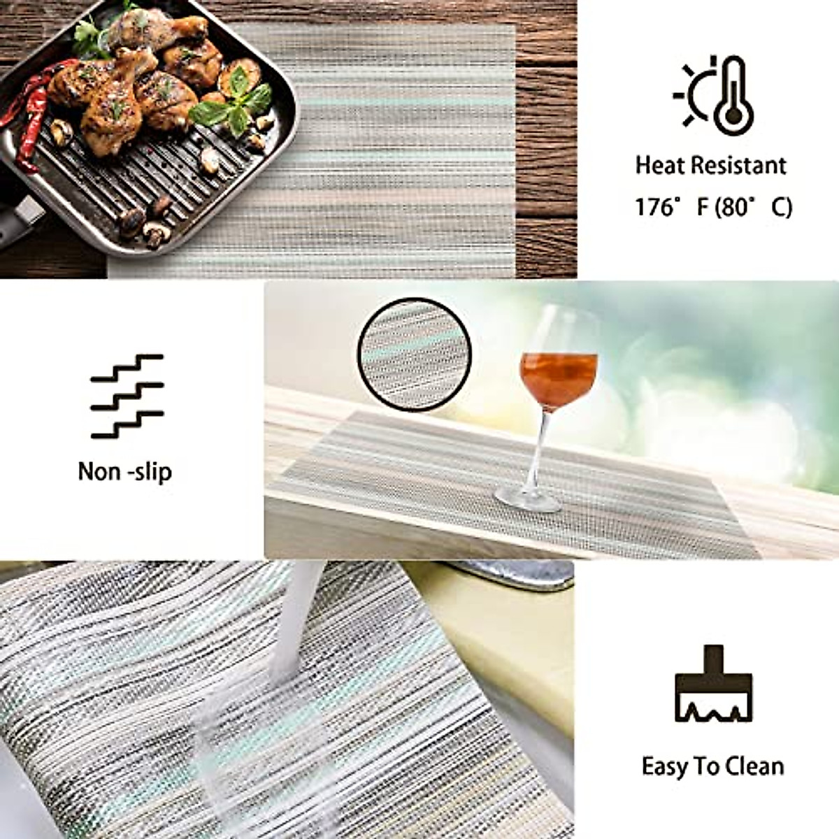 Sayopin Placemats, Placemats Set of 6, Woven Vinyl Placemats, Placemats for Dining Table, Place Mats Indoor, Easy to Wipe Clean Table Placemats, Washable Placemats for Everyday Use