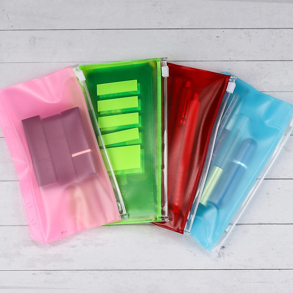 24Pcs A6 Binder Pockets 6 Holes Zipper Binder Pouch for Cash,ID Card,Credit Card, 8 Colors