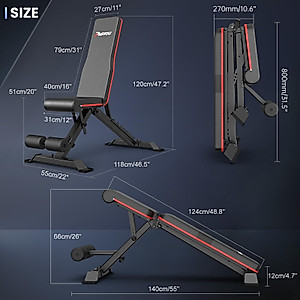 PASYOU Adjustable Weight Bench Press - 700lbs / 318kg Load Foldable Workout Bench, Full Body Strength Training Benches for Home Gym (9x4x3 Positions)