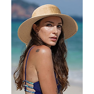 Cmprvgd Women Beach Sun Hats Summer UV Protection Straw Hat Foldable Packable Wide Brim Travel
