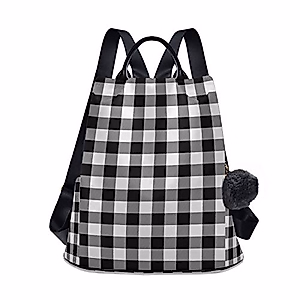 ALAZA Retro Black White Buffalo Plaid Backpack Purse for Women Anti Theft Fashion Back Pack Shoulder Bag