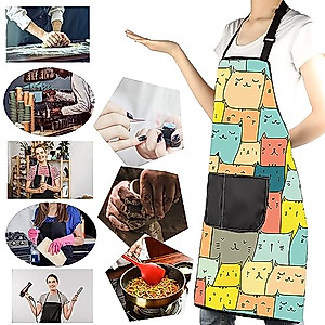 MBMSO Funny Cat Apron with Pockets Cat Kitchen Cooking Chef Baking Apron Cat Lady Gifts for Cat Lover Mom Gifts Kitten Aprons (Funny Cat Apron)