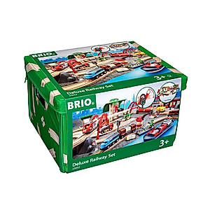 BRIO World 33052 Deluxe Railway Set | Comprehensive Wooden Train Toy Set for Kids Age 3 and Up | FSC Certified Eco-Friendly Toy | Exciting Harbor and Metro Scenes