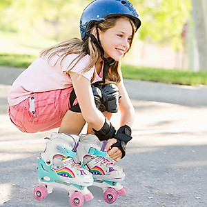 Girls Roller Skates for Kids Child Toddler Beginners, Adjustable 4 Sizes Roller Skates for Adult and Youth with All Light Up Wheels, Patines para niñas for Outdoor Indoor Sports, Medium