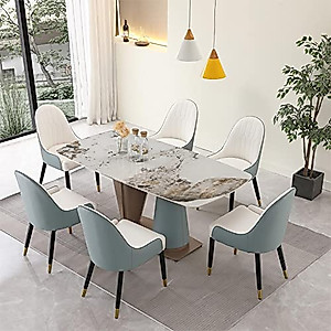HomSof Pandora Color Sintered Stone Dining Table Set with 6 pcs Chairs, 7 Pieces, Green+White,7 Pieces