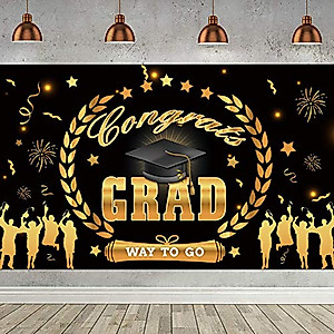 DmHirmg Graduation Backdrop Banner for Graduation Decorations Party Supplies, Graduation Background for Graduation Decor,Graduation Banner for Photo Backdrop Graduation Decoration(Black)