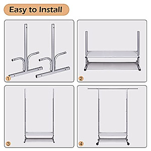 MISSLO 2 Shelves Clothing Racks for Hanging Clothes Hanger Rack Rolling Garment Rack Heavy Duty Metal Wardrobe Rack, Silver