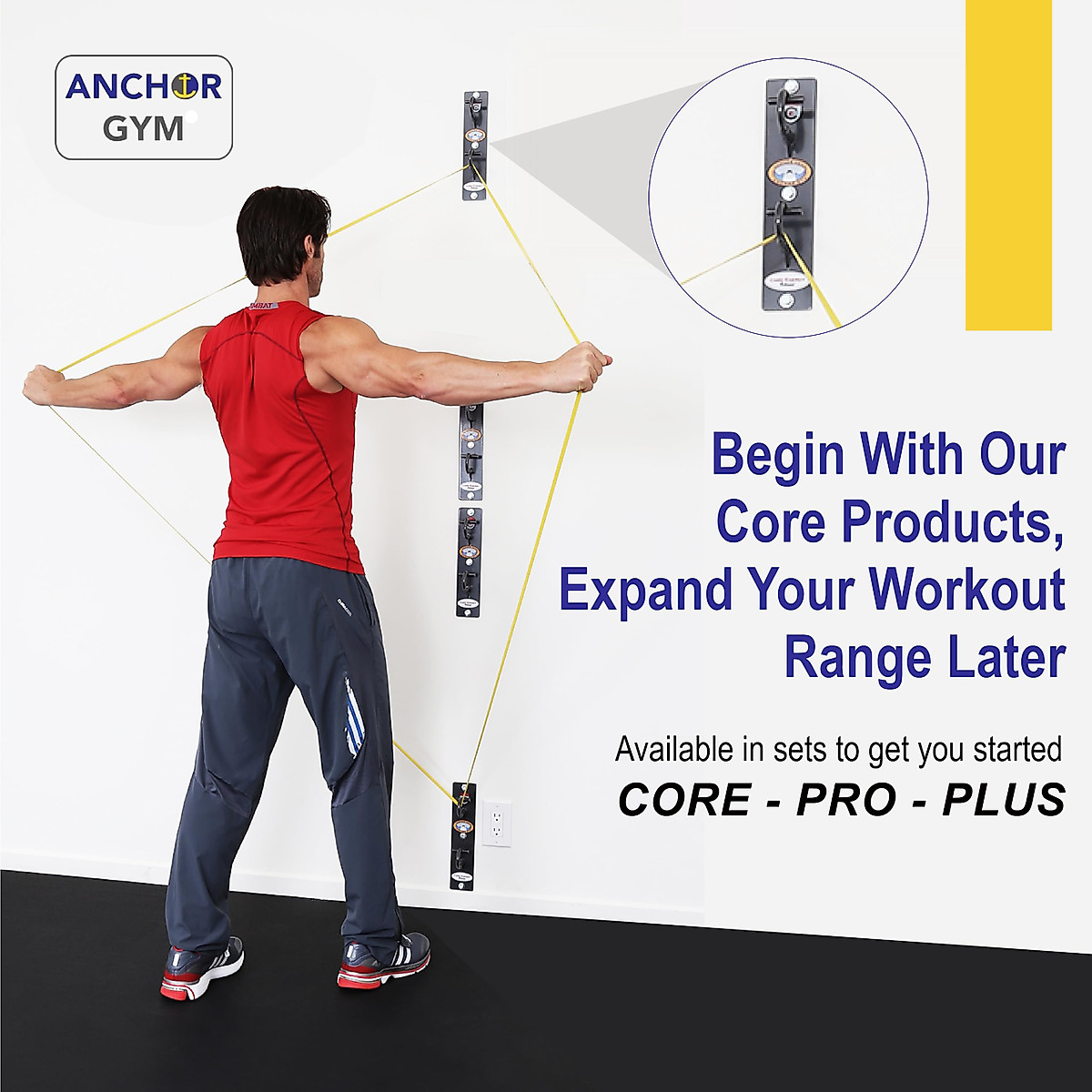 Anchor Gym CORE Station Three Workout Wall Mount Anchors, Ceiling Mounted Hook Exercise Station for Body Weight Straps, Resistance Bands, Strength Training, Yoga, Home Gym (Wood Screws Included)