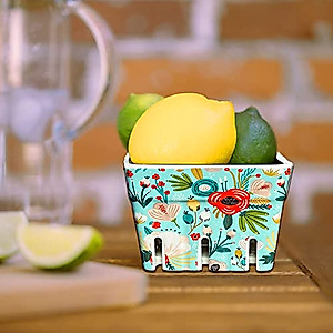 LEAZUL Ceramic Berry Basket Set of 4, Colander, Farmhouse Square Bowl. Rustic Kitchen Decor Fruit Bowls, Fruit Baskets,Blue Yellow and Floral Flowers Pattern Stoneware Harvest Bowls Kitchen Bowl